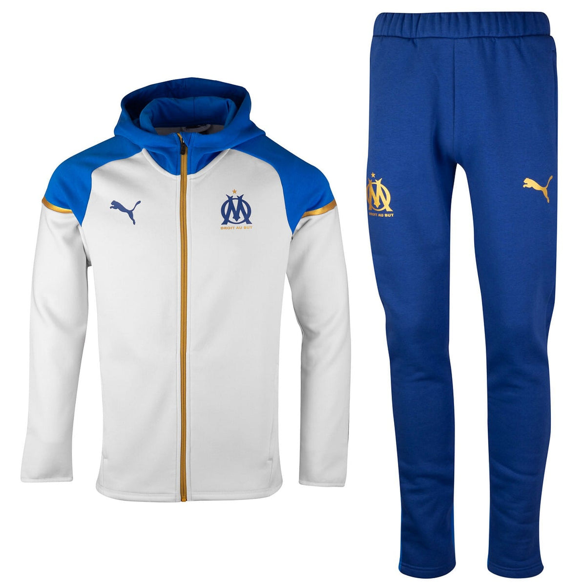 Olympique Marseille white/blue Casual hooded presentation tracksuit ...