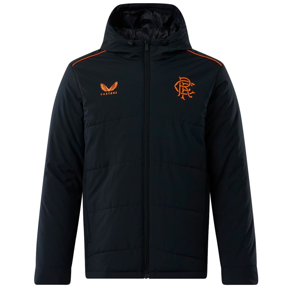 Rangers Glasgow black padded bench jacket 2023 - Castore ...