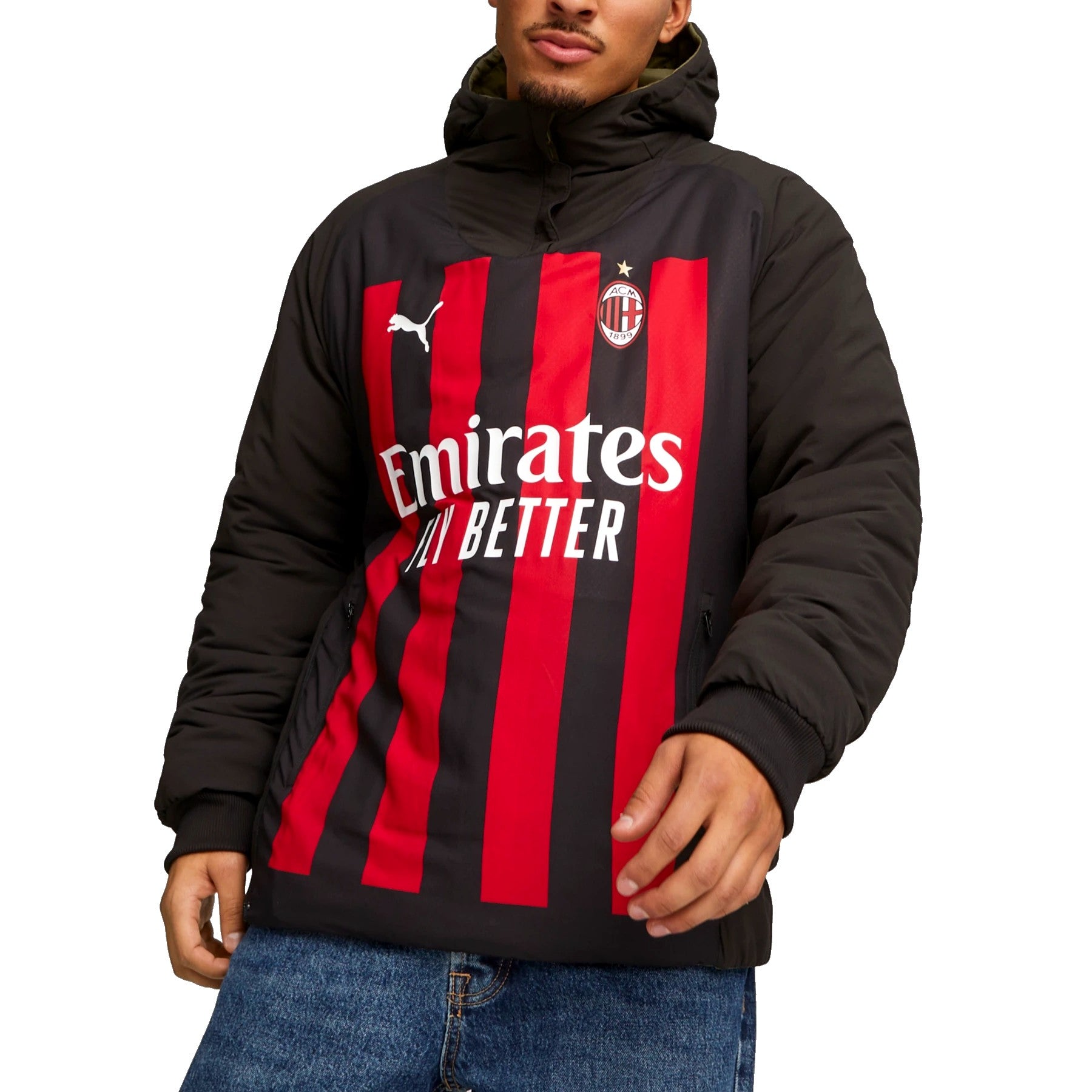 AC Milan soccer 1/4 zip reversible padded jacket 2023 - Puma ...